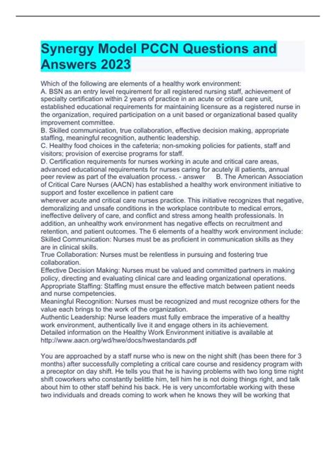 Synergy Model Pccn Questions And Answers 2023 Pccn Stuvia Uk