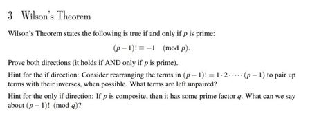 solved wilson s theorem states the following is true if and