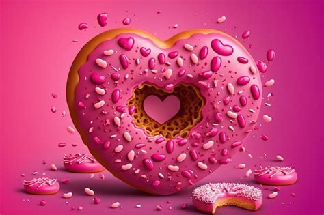Premium AI Image A Pink Heart Shaped Doughnut With Pink Icing And A