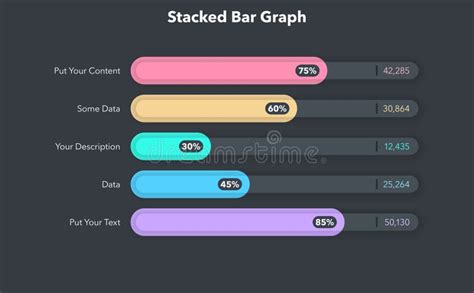 horizontal stacked bar graph template with five colorful options dark