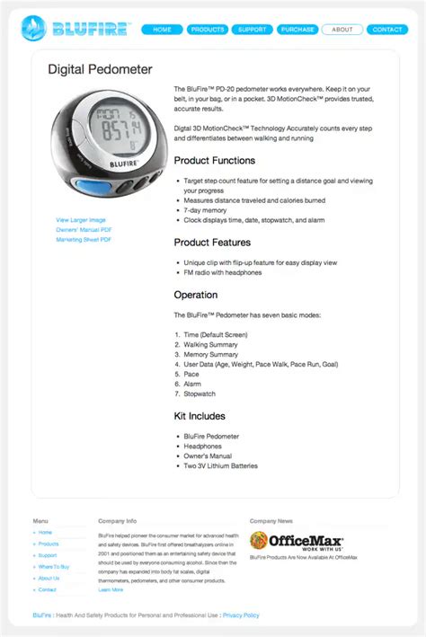 Project BluFire Website Design Product Detail Page