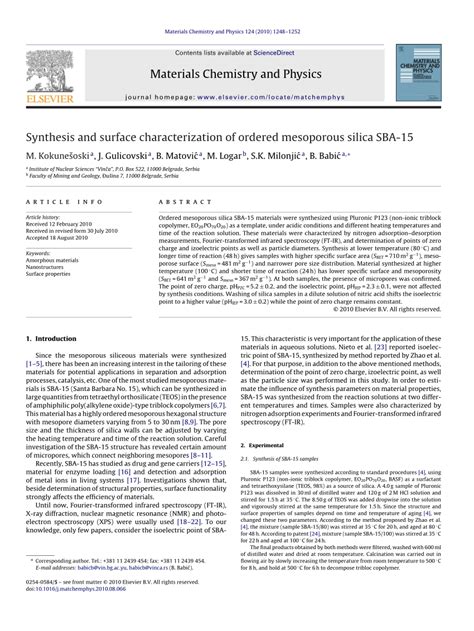 Pdf Synthesis And Surface Characterization Of Ordered Mesoporous Silica Sba 15