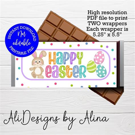 Easter Chocolate Wrapper Instant Download Printable Pdf Easter Bunny