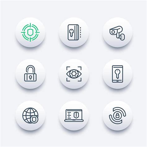 Security And Protection Line Icons Set Secure Network Key Card Privacy Biometric Recognition