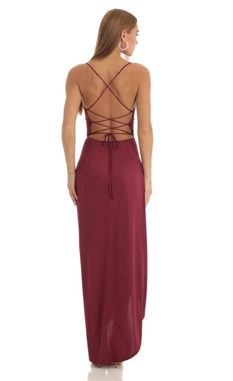 Lovely Shimmer Asymmetrical Maxi Dress In Red Lucy In The Sky