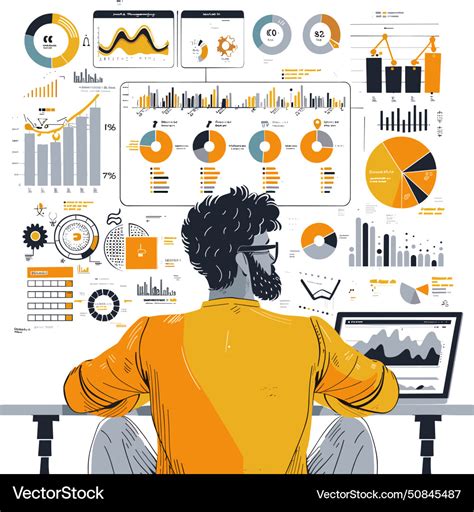 Man Data Analyst Stylized Cartoon Concept Vector Image
