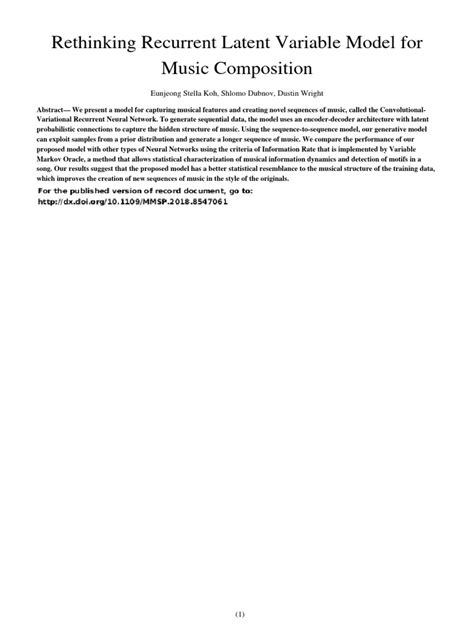 Rethinking Recurrent Latent Variable Model For Music Composition Pdf