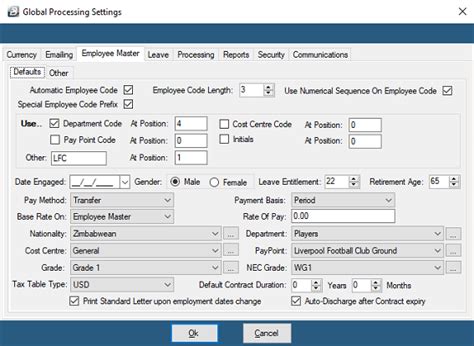 Payroll Module Payroll Further Topics Global Defaults