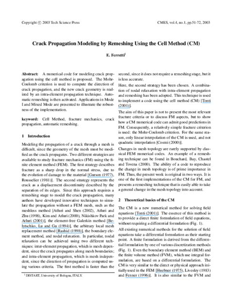 pdf crack propagation modeling by remeshing using the cell method cm