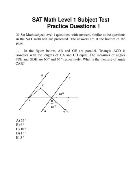 Sat Math Level 1 Subject Test Practice Questions 1 Circle