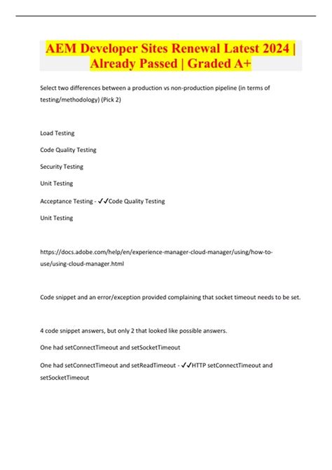 Aem Developer Sites Renewal Latest 2024 Already Passed Graded A Select Two Differences