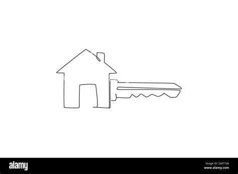 Single Continuous Line Drawing Elegant Key House Logo Design Real
