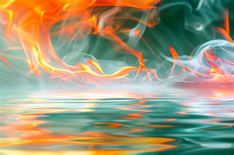 Abstract Colorful Flames Reflecting In Water Creating A Dynamic Mix Of Fire And Liquid Elements