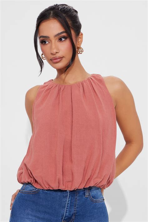 Breanna Linen Bubble Top Rust Fashion Nova
