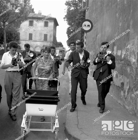 Italian Actress Marisa Allasio Walking With Her Son Carlo Giorgio Calvi