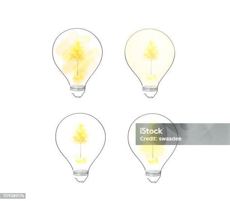 전구 화려한 처녀 머리 나무 램프 아름다운 자연 여행 아이디어와 개념에 대해 생각 수채화 스타일의 기호 기호 벡터 일러스트 레이션 가을에 대한 스톡 벡터 아트 및 기타