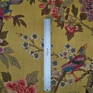 LEE JOFA KRAVET Tree Of Life Floral Birds Linen Fabric 10 Yards Ochre
