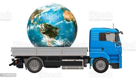 지구 세계와 트럭입니다 전세계 배달 및 화물 교통 개념 3d 렌더링에 고립 된 흰색 배경 세미 트럭에 대한 스톡 사진 및 기타 이미지 Istock