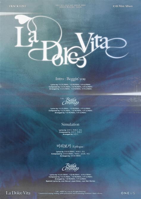 Oneus 10th Mini Album La Dolce Vita Track List Roneus
