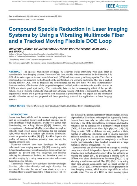 Pdf Compound Speckle Reduction In Laser Imaging Systems By Using A Vibrating Multimode Fiber