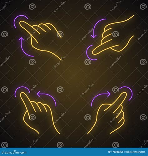 Touchscreen Gestures Neon Light Icons Set Stock Vector Illustration Of Palm Icon