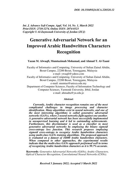 Pdf Generative Adversarial Network For An Improved Arabic Handwritten Characters Recognition