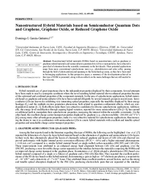 Pdf Nanostructured Hybrid Materials Based On Semiconductor Quantum Dots And Graphene Graphene