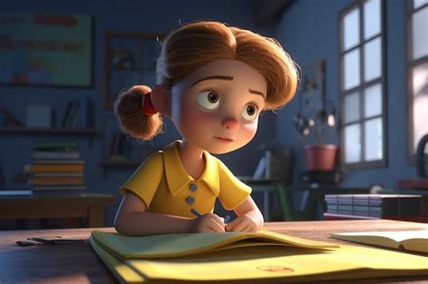 Premium Ai Image A Girl Writing In A Notebook With The Word Pixar On The Wall