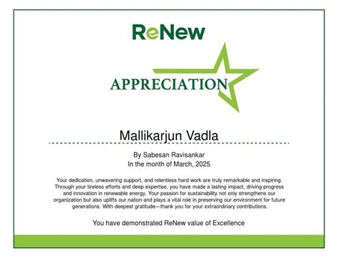 I Am Happy To Share That I Have Received An Appreciation From Renew