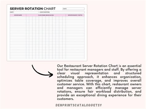 Printable Server Rotation Chart Server Chart Board Seating Chart Template Server Restaurant
