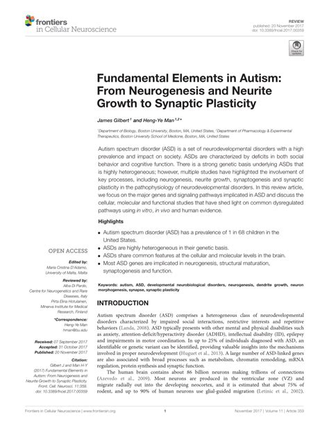 Pdf Fundamental Elements In Autism From Neurogenesis And Neurite
