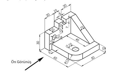 draw the three images front view top view and left