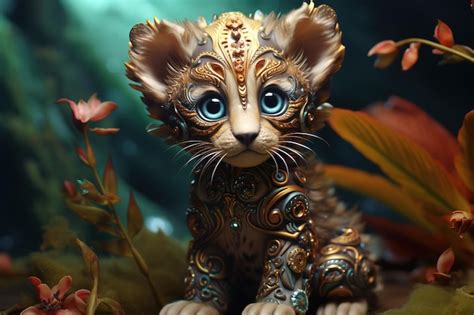 Lion Cub With Golden Fur Premium Ai Generated Image