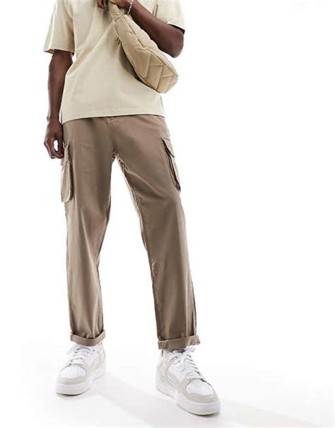 Asos Design Relaxed Cargo Trousers In Stone Asos