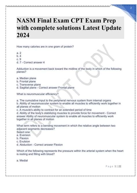 NASM Final Exam CPT Exam Prep With Complete Solutions Latest Update 2024 Nursing Associated