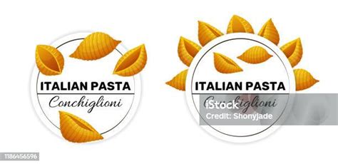 콘치글리오니 이탈리안 쉘 형태의 파스타 라벨 패키지 설계용 템플릿 흰색으로 격리된 벡터 그림 파스타에 대한 스톡 벡터 아트 및 기타 이미지 Istock