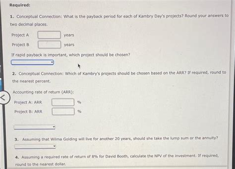 Solved Payback Accounting Rate Of Return Present Value