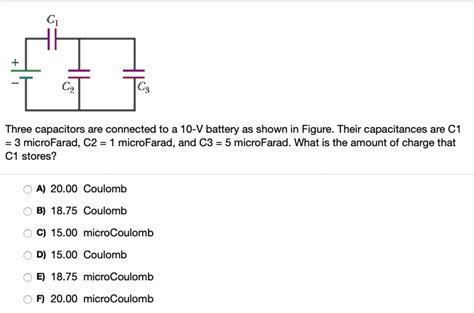 Solved Three Capacitors Are Connected To A 10 V Battery As Shown In