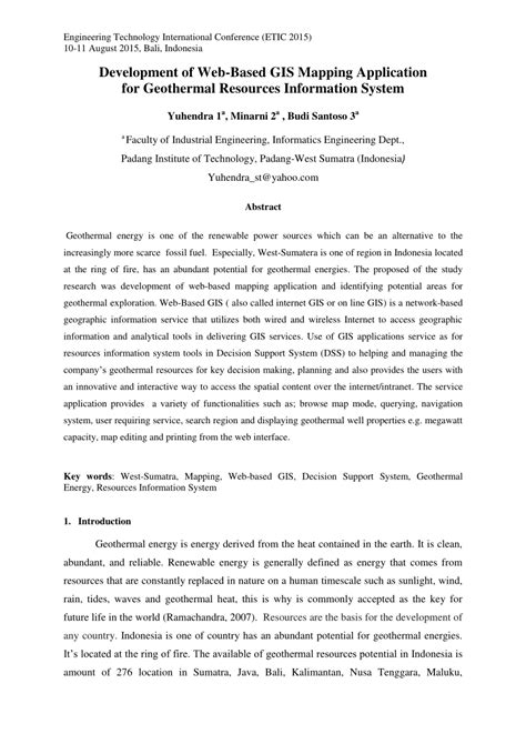 Pdf Development Of Web Based Gis Mapping For Geothermal Resources