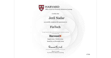 Jeril Nadar On Linkedin Fintech • Jeril Nadar • Your Certificate Issued By Harvardx 78 Comments