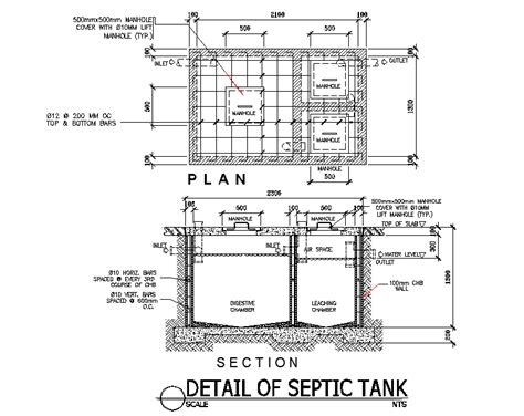 Detail Of Septic Tank Plan Autocad File Plan And Section Detail