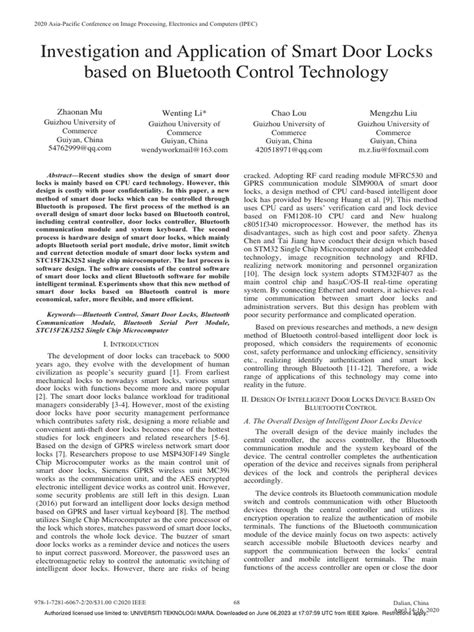 Investigation And Application Of Smart Door Locks Based On Bluetooth Control Technology