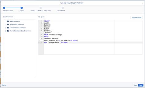 create send log data extensions