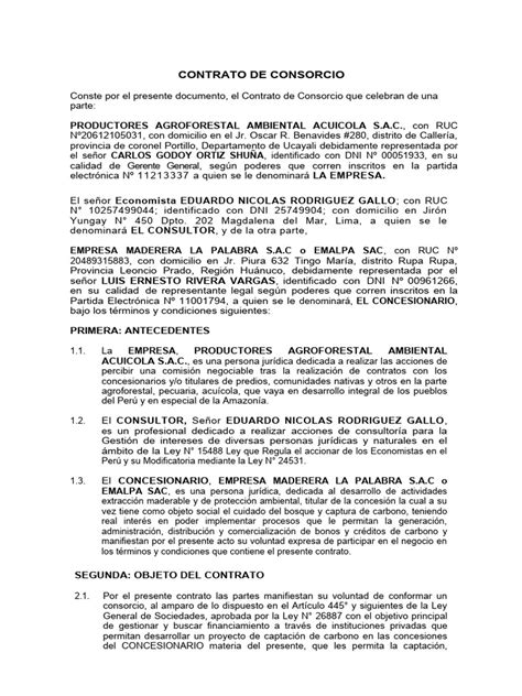 Contrato De Consorcio Sulema I Pdf Daños Y Perjuicios Contabilidad