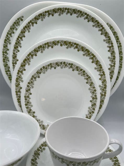 Corelle Spring Blossom Dishes Green Flowered Border Various Pieces