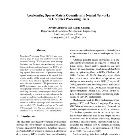 Accelerating Sparse Matrix Operations In Neural Networks On Graphics