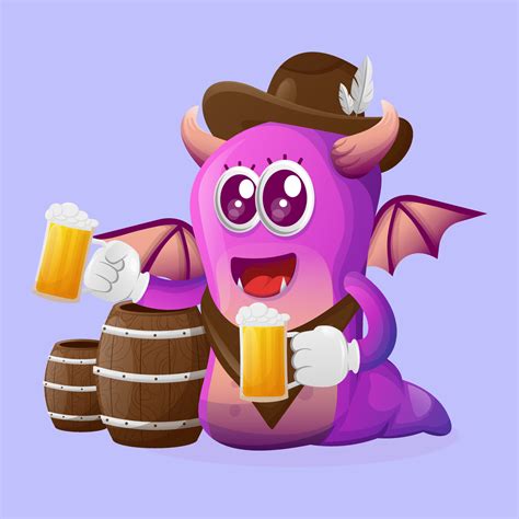 Cute Purple Monster Celebrate Oktoberfest With Holding Beer 13293484
