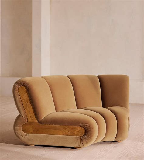 Noelle Sectional Curved Armchair Velvet Camel Us