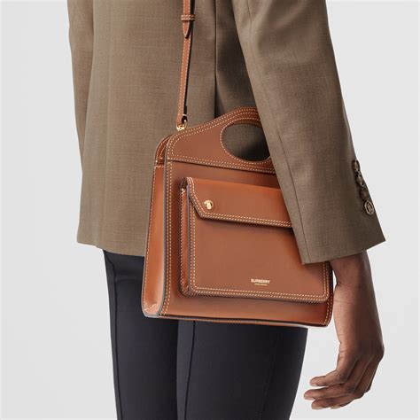 Mini Topstitched Leather Pocket Bag In Malt Brown Burberry® Official