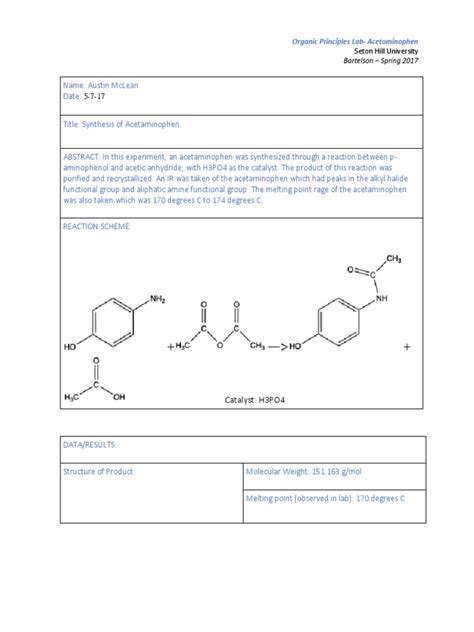 Lab Report Acetaminophen Pdf Mole Unit Organic Chemistry